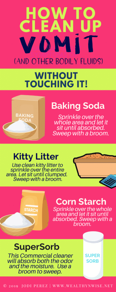How to clean up vomit without touching it